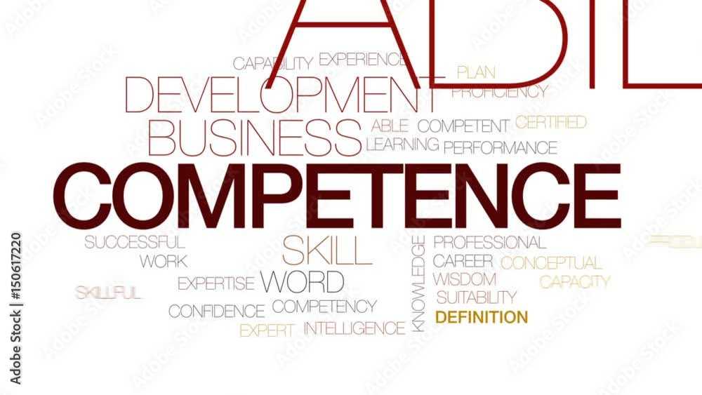 Competence animated word cloud, text design animation. Kinetic ...