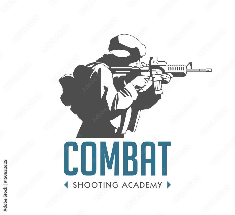 Logo - soldier with automatic rifle - combat shooting exercises concept ...