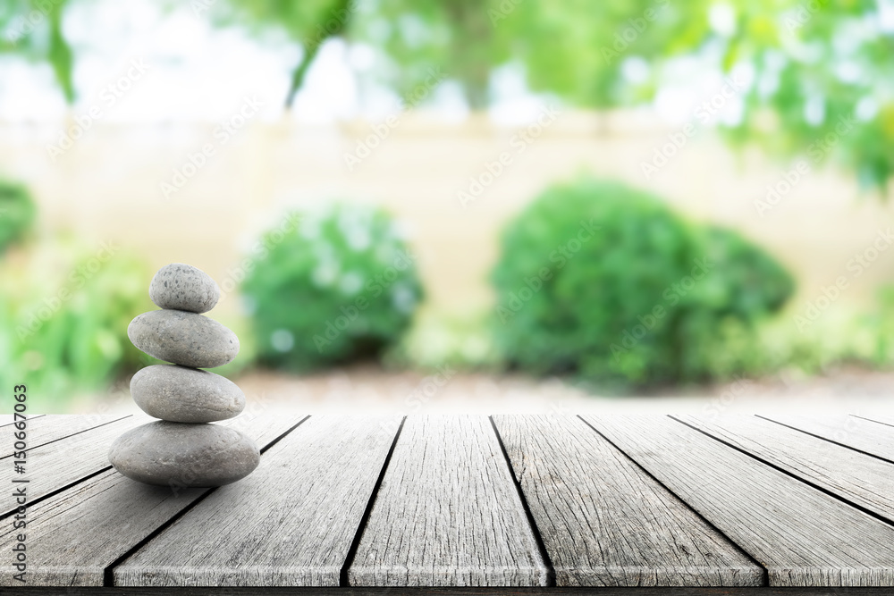 zen stones on wooden in Japanese garden spring Season. Concept ...