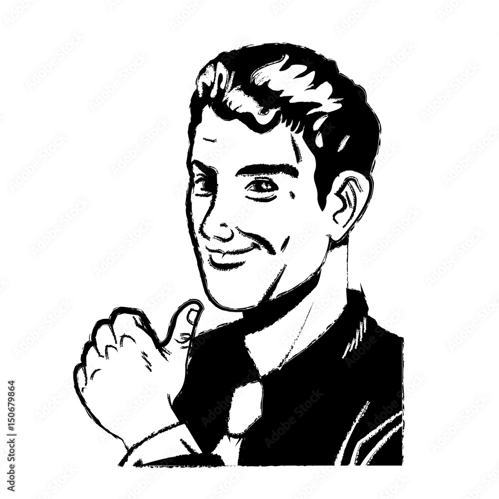 pop art man thumb up like pose sketch vector illustration Stock Vector ...
