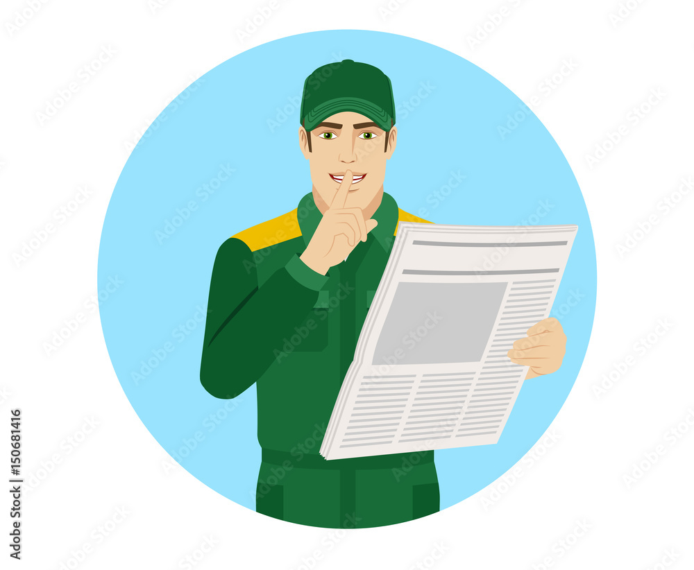 Hush hush. Worker with newspaper showing hush-hush sign Stock Vector ...