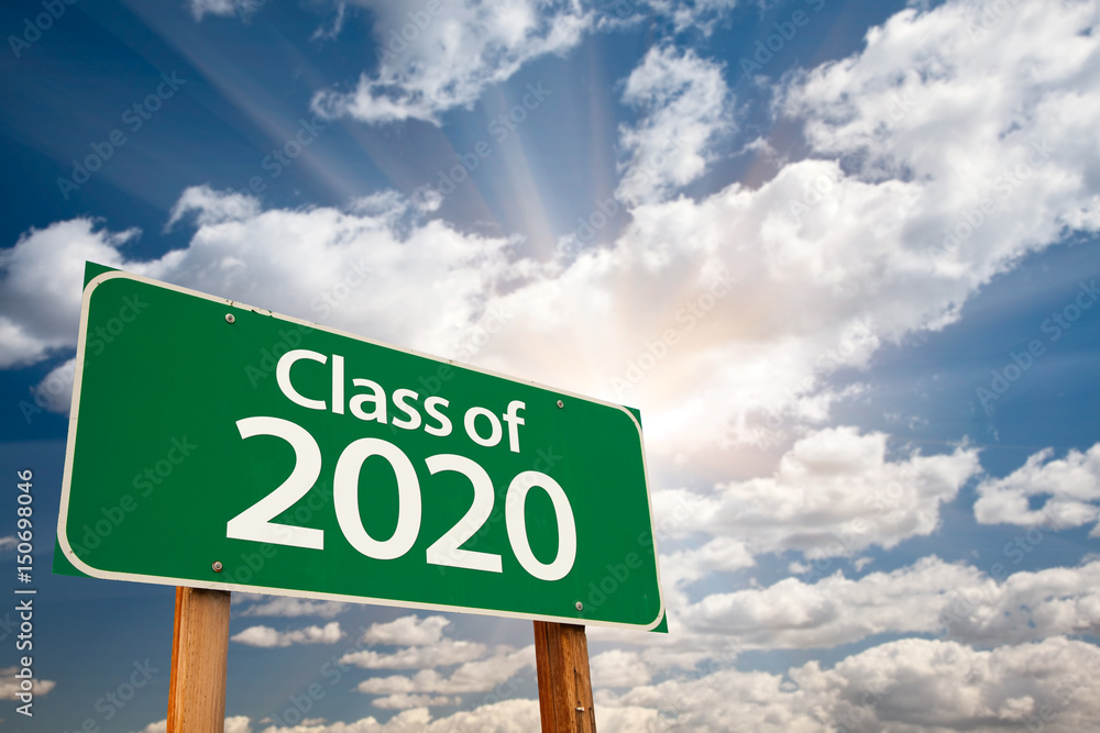Class of 2020 Green Road Sign with Dramatic Clouds and Sky Stock Photo ...