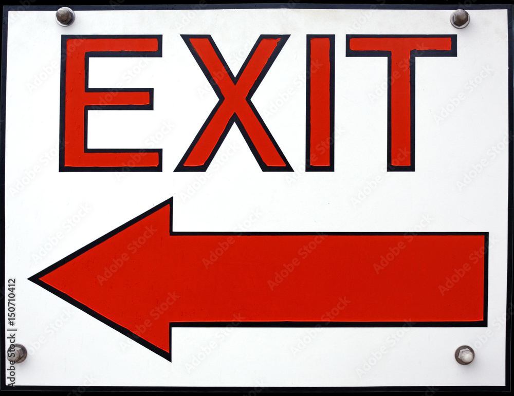 Bright red EXIT sign with arrow. Stock Photo | Adobe Stock