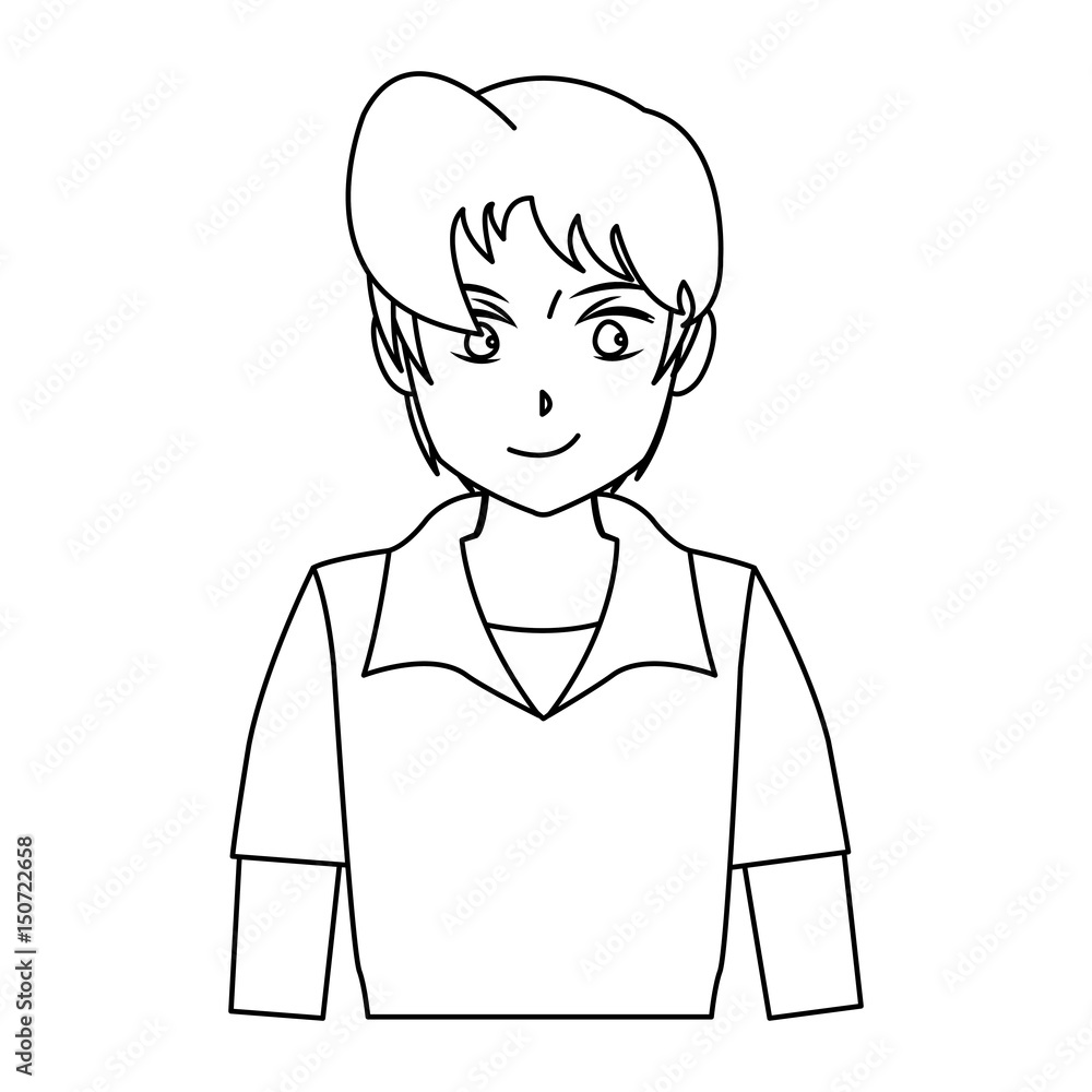 character boy anime teenager outline vector illustration Stock Vector ...