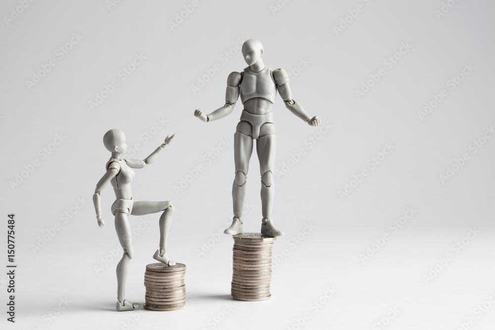 Income inequality concept shown with realistic male and female ...