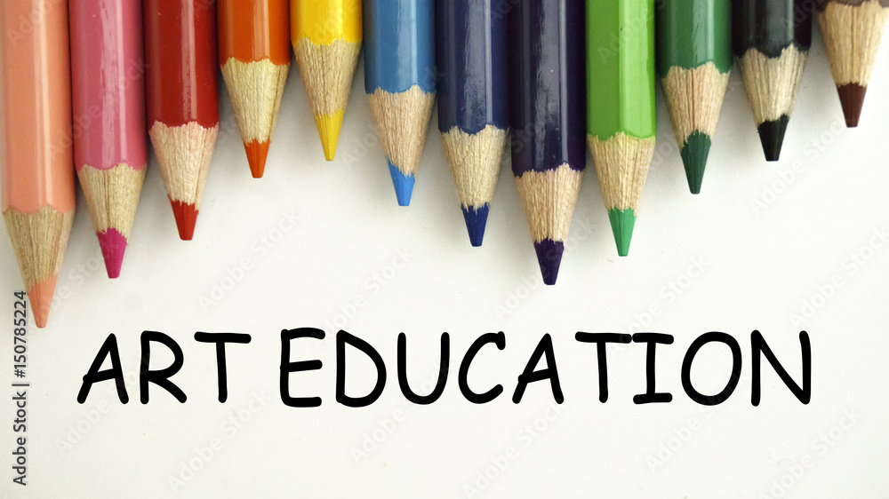 Colored pencils on white paper with word ART EDUCATION. back to school ...
