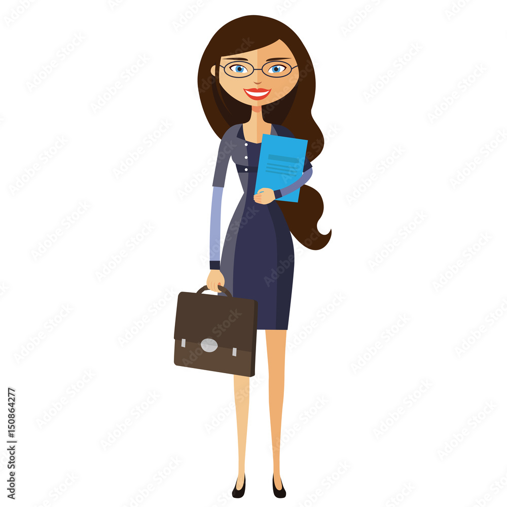 Banker or worker lady with glasses and briefcase flat cartoon vector ...