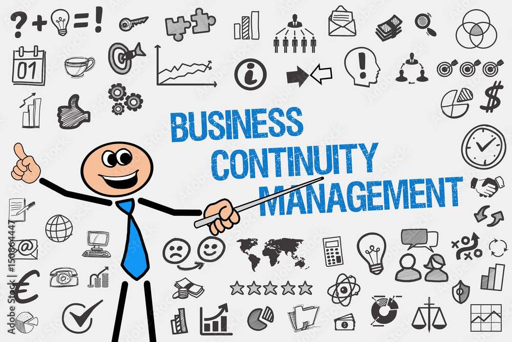 Business Continuity Management / Mann mit Symbole Stock Illustration ...