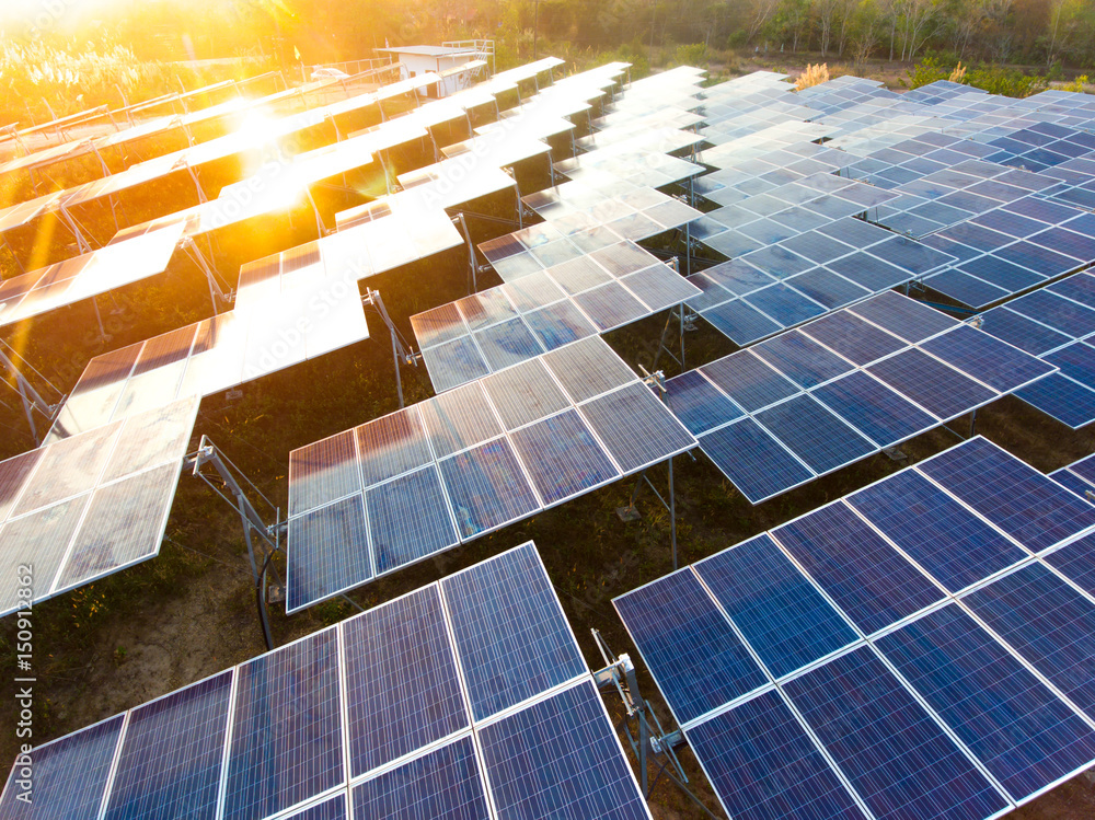 Beautiful sunset over Solar Farm with sunset on the background Stock ...