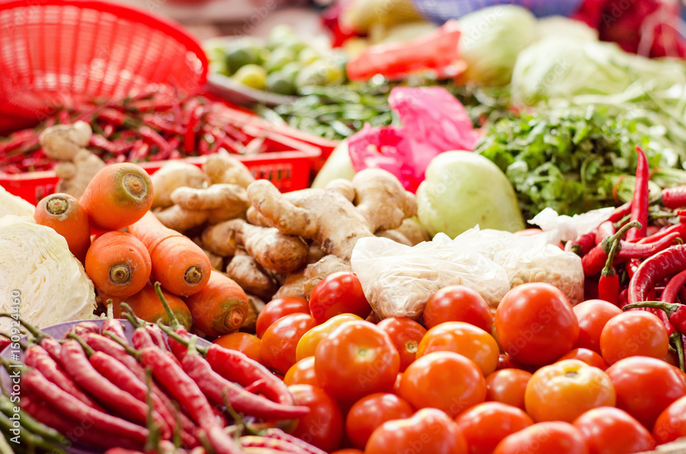 mix vegetable arrange on plate and packed for sale at fresh market ...