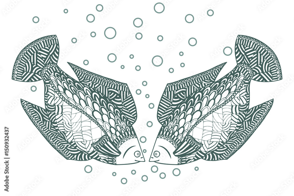 Two fish Zen tangle. Zentangle Undersea animals. Vector illustration ...