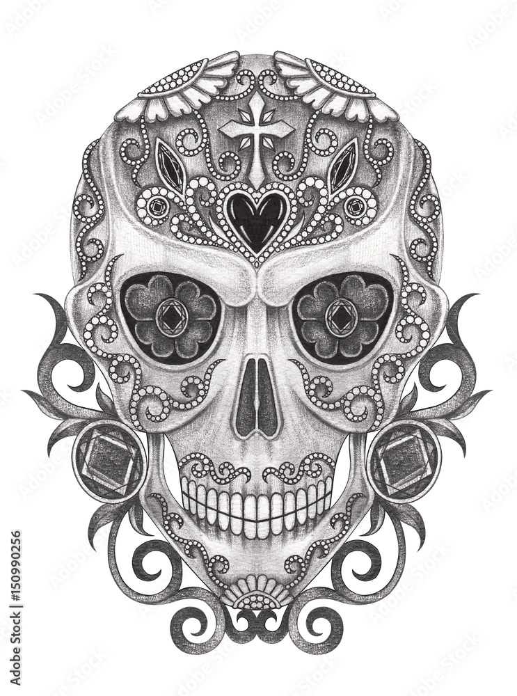 Day Of The Dead Skull Pencil Drawing
