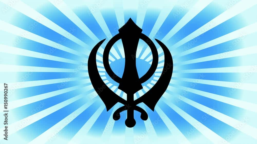 The main symbol of Sikhism – sign Khanda. Gradient blue rays. Stock ...