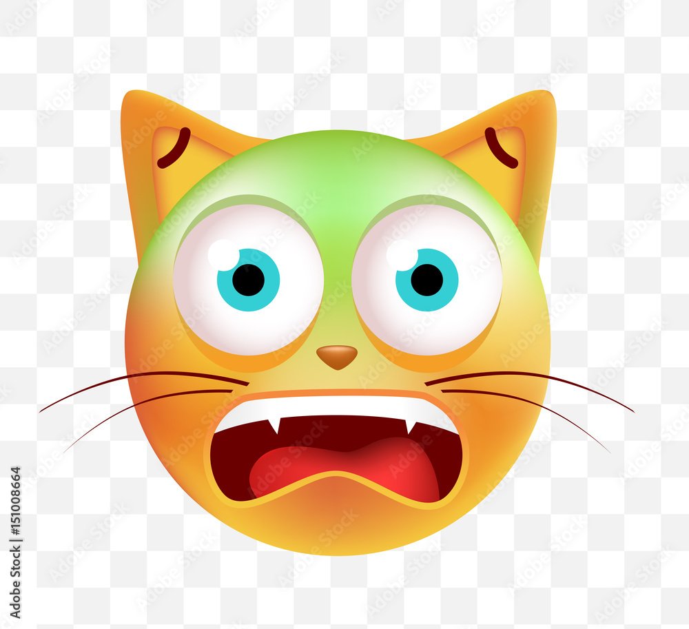 Cute Scared Emoticon Cat on White Background. Isolated Vector ...