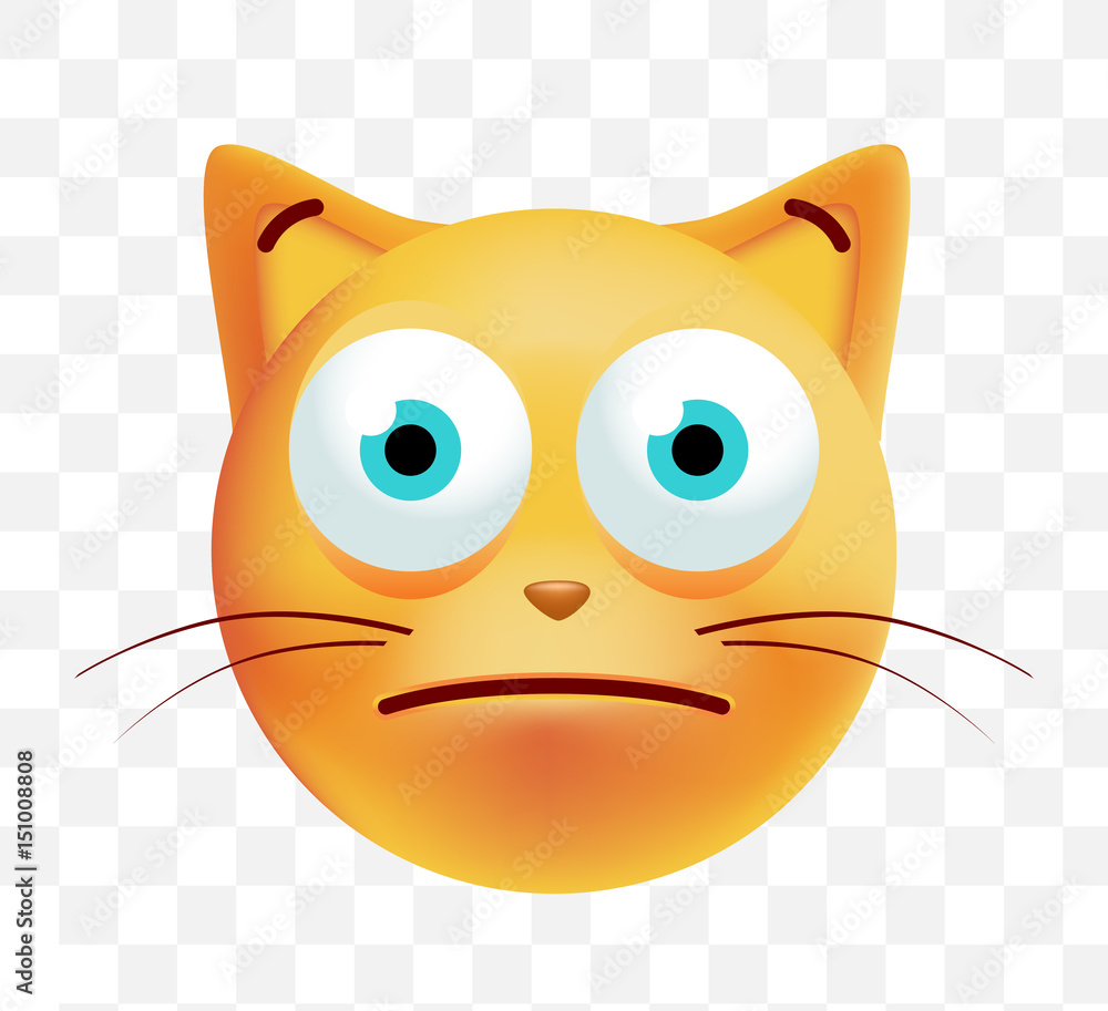 Cute Confused Emoticon Cat on White Background. Isolated Vector ...