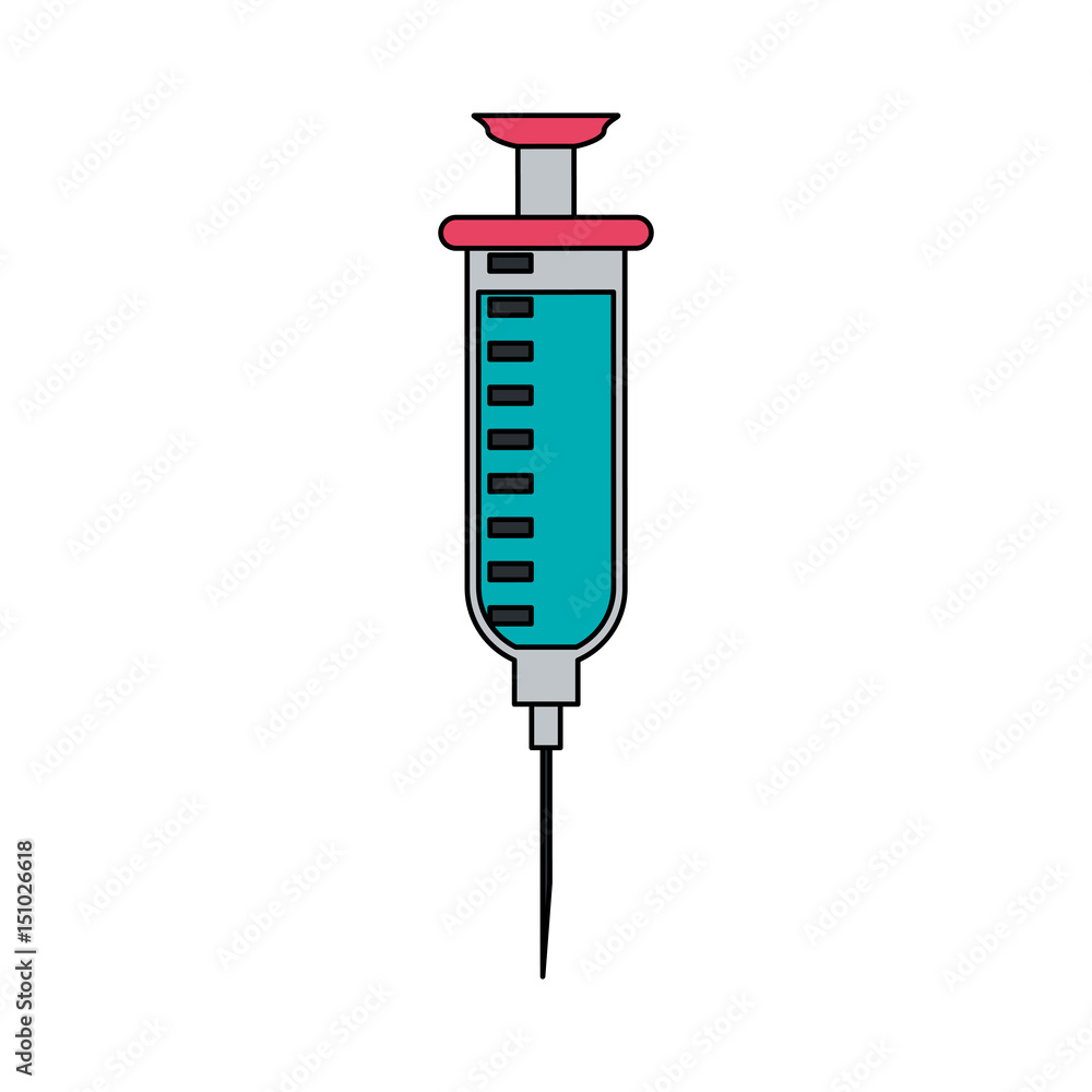 color image cartoon needle syringe with liquid and inchs vector ...