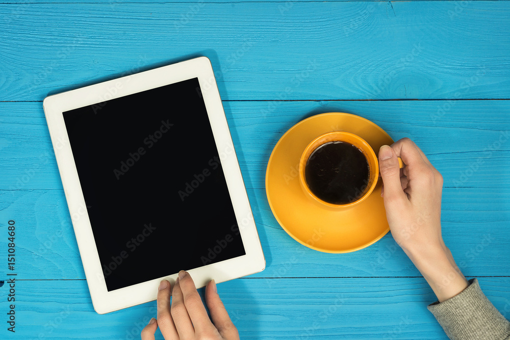 ipad and coffee Stock Photo | Adobe Stock