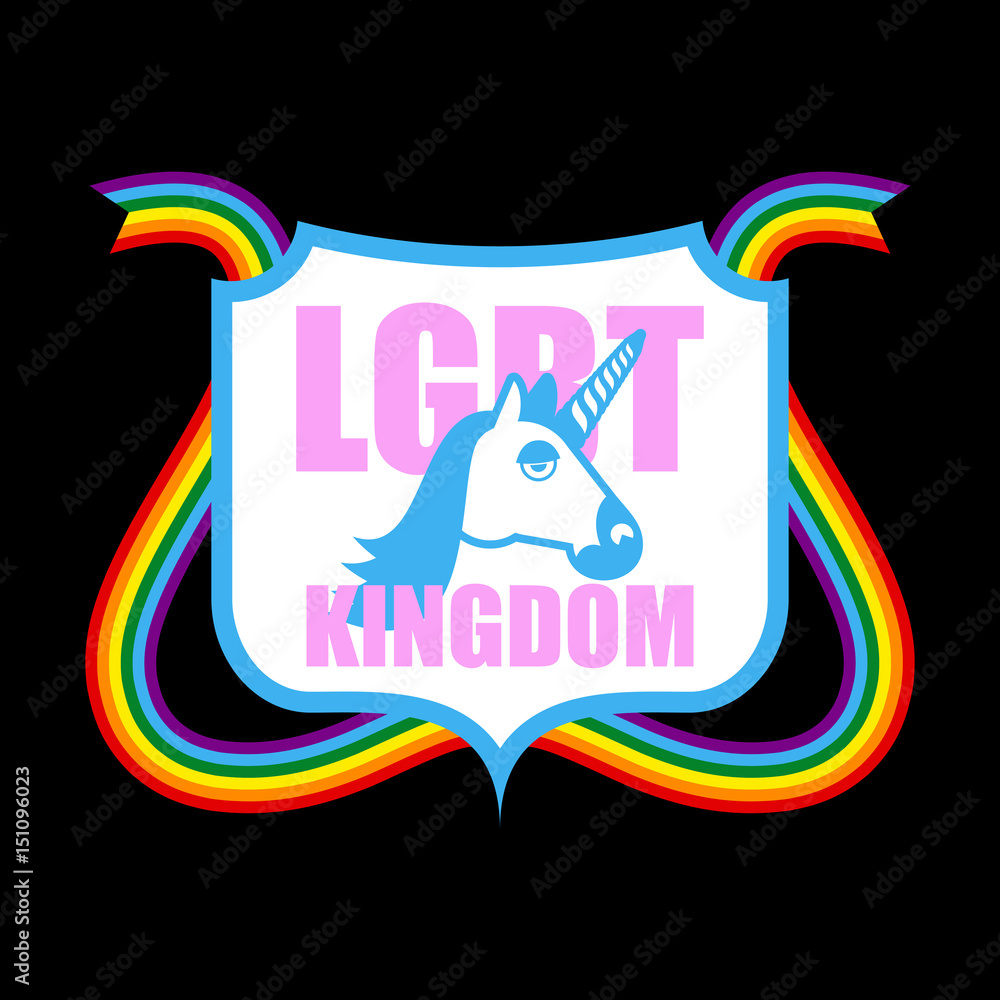 LGBT Kingdom of Emblem Shield sign. Unicorn and rainbow. Symbol of gays ...