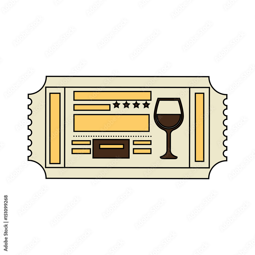 restaurant ticket with wineglass icon over white background. colorful ...