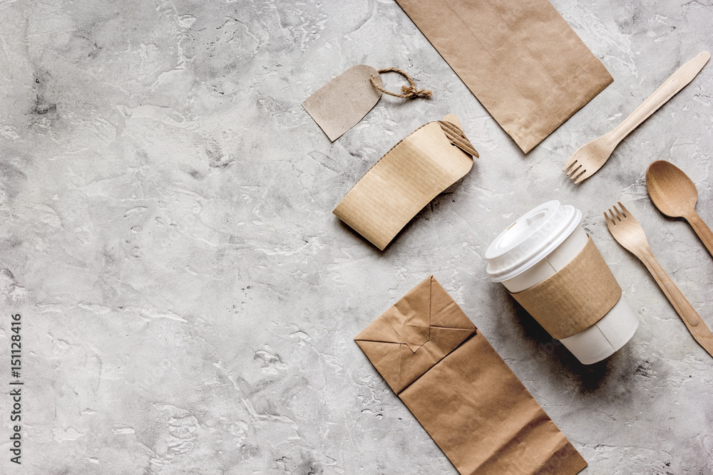 paper bags for food delivery restourant stone table background top view ...