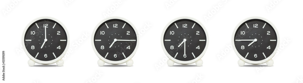Closeup group of black and white clock with shadow for decorate show ...