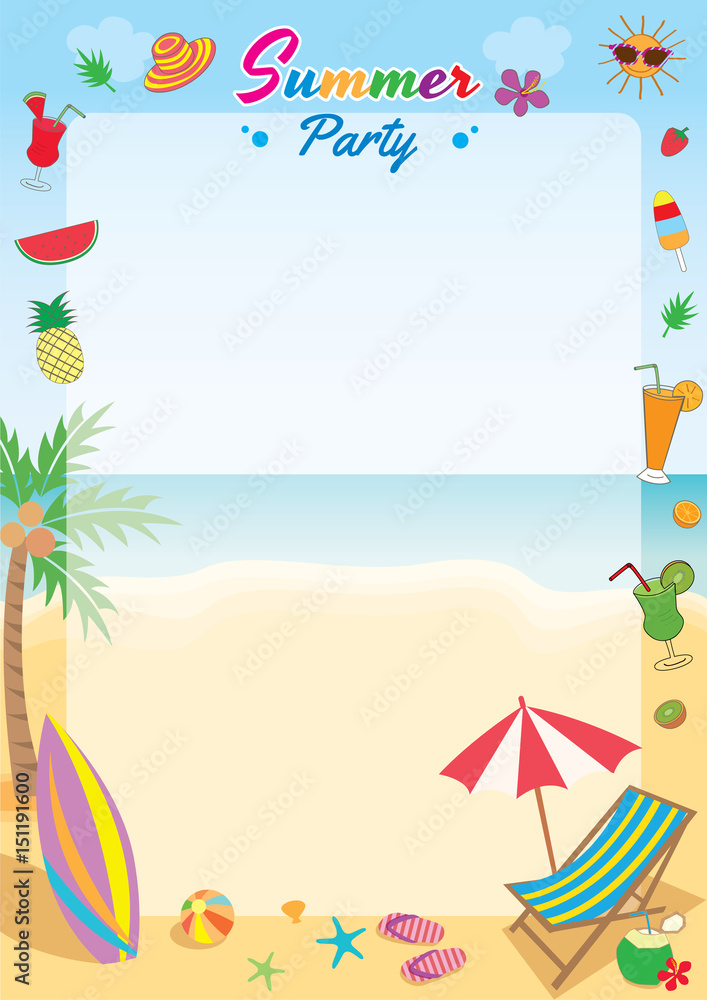 Illustration vector symbol of summer party decorated to frame on beach ...