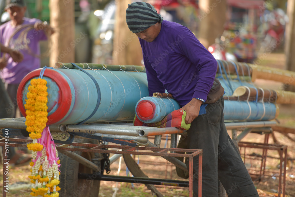 Small and large Thai rockets used in Thai tradition during the rainy ...