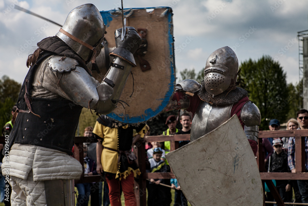 Knight tournament. The knights in the congregations are fighting in the ...
