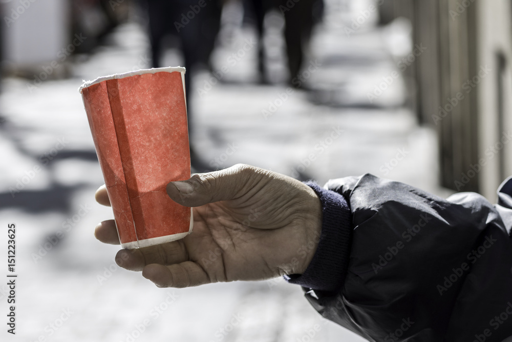 Poor Man Begging for Money on the Street Close Up. Dirty Beggar Hand ...