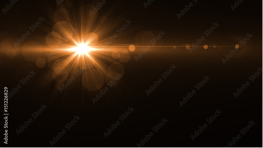 Lens Flare light over Black Background. Easy to add overlay or screen ...