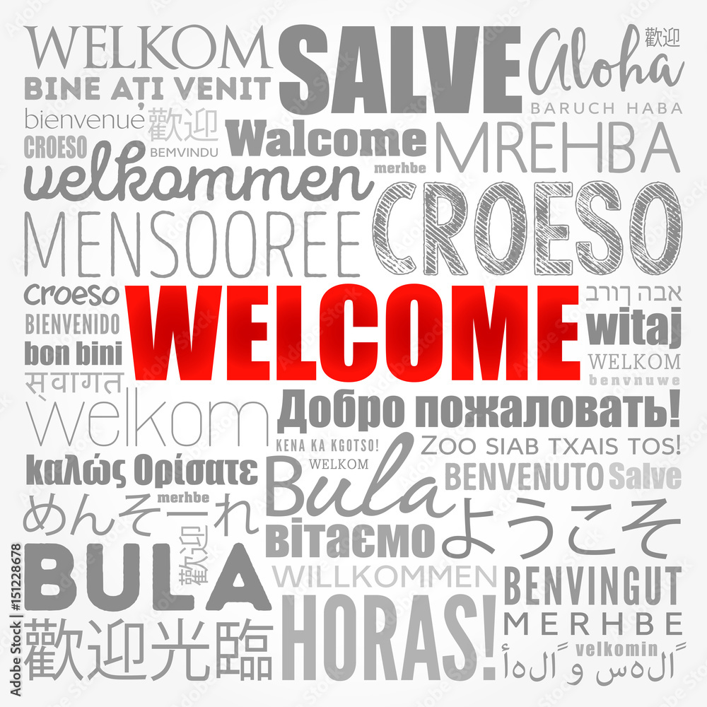 WELCOME word cloud in different languages, concept background Stock ...