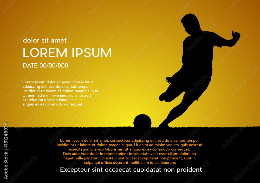 Football competition tournament, sunset background. Vector poster with ...