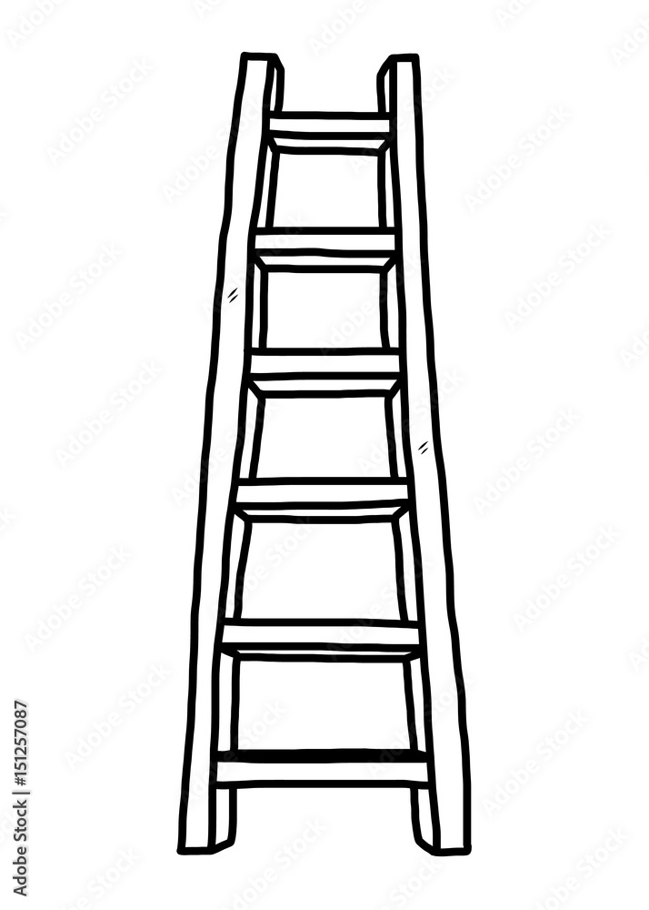long ladder / cartoon vector and illustration, black and white, hand ...