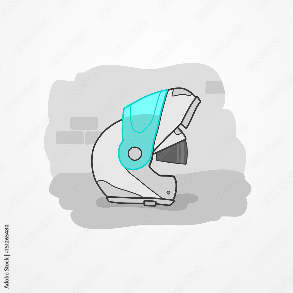 Typical motorcycle flip-up helmet with sun visor. Biker head protection ...