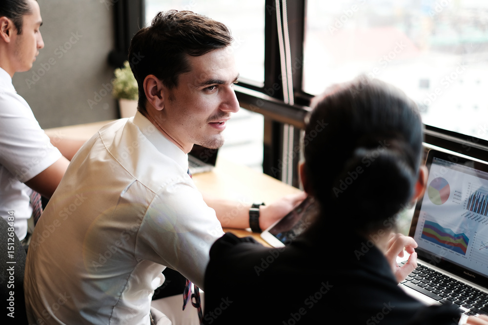 Smilling office worker and dashboard report Stock Photo | Adobe Stock