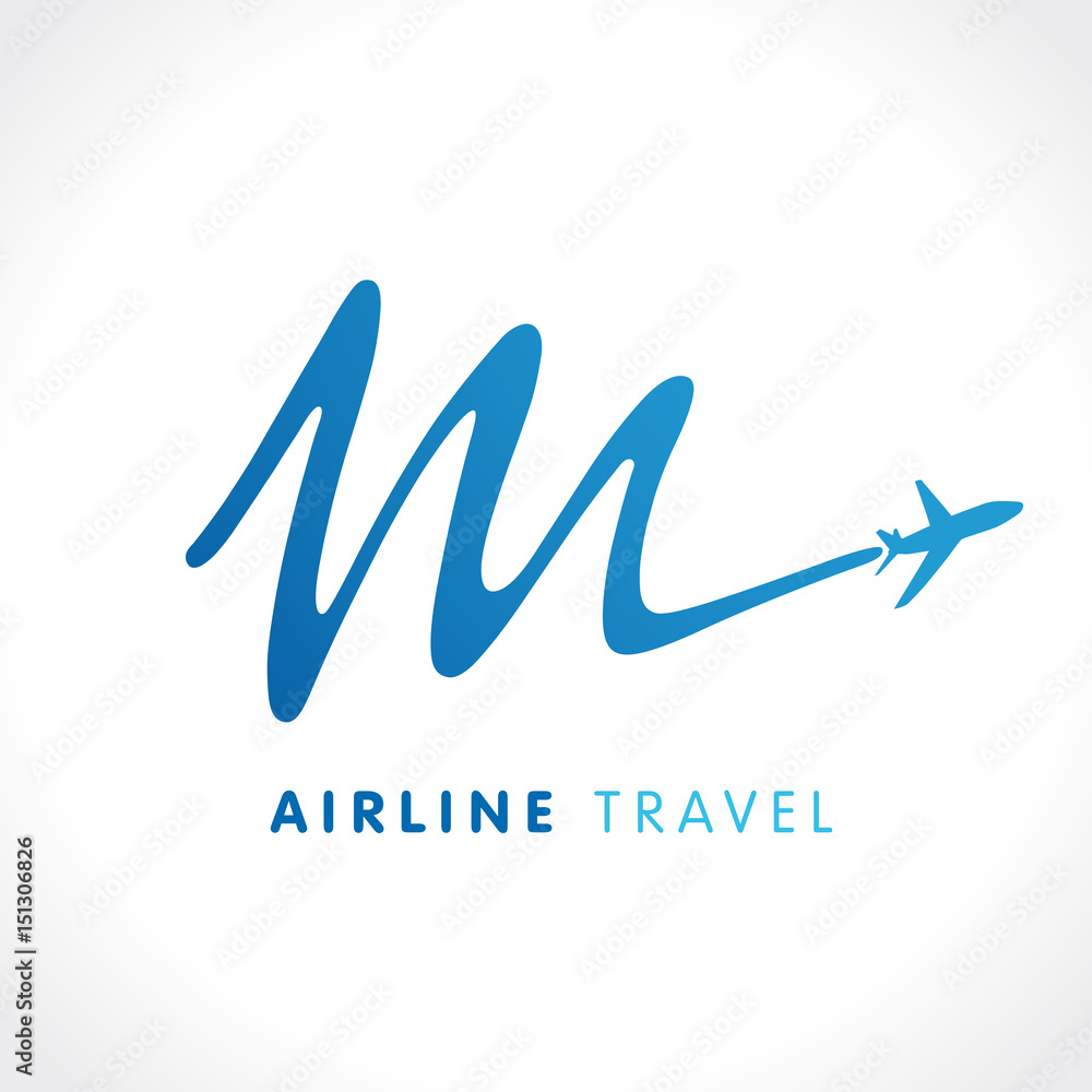 M letter travel company logo. Airline business travel logo design with ...
