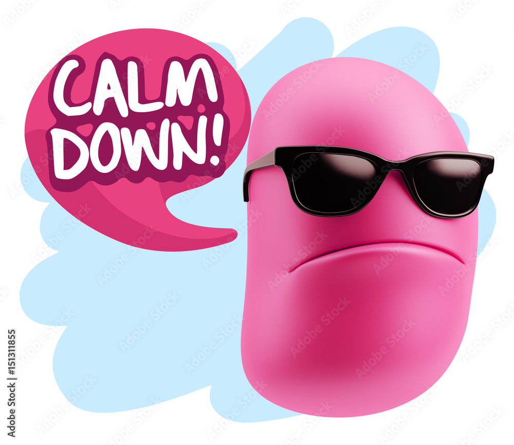 3d Rendering Angry Character Emoji saying Calm Down with Colorful ...
