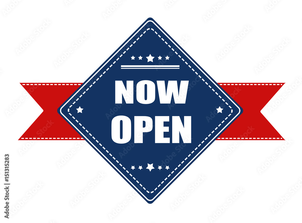 Now open label with ribbon Stock Illustration | Adobe Stock