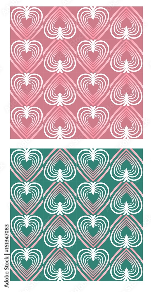 Heart shape patterns in mute nostalgic colors, pink and green variant ...