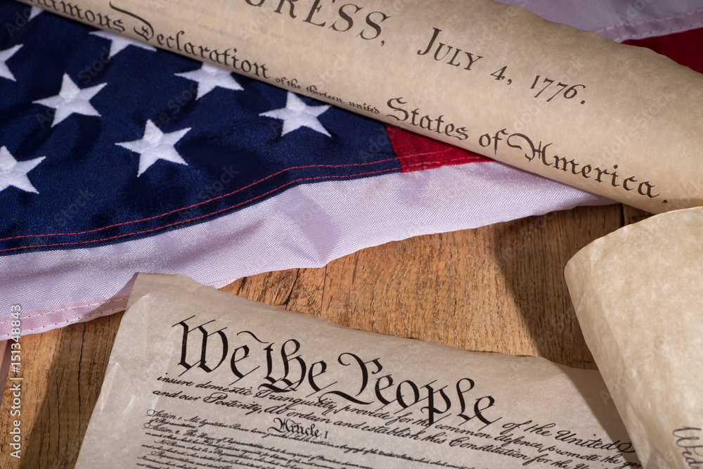 Historical United States Documents With The American Flag Stock Photo ...