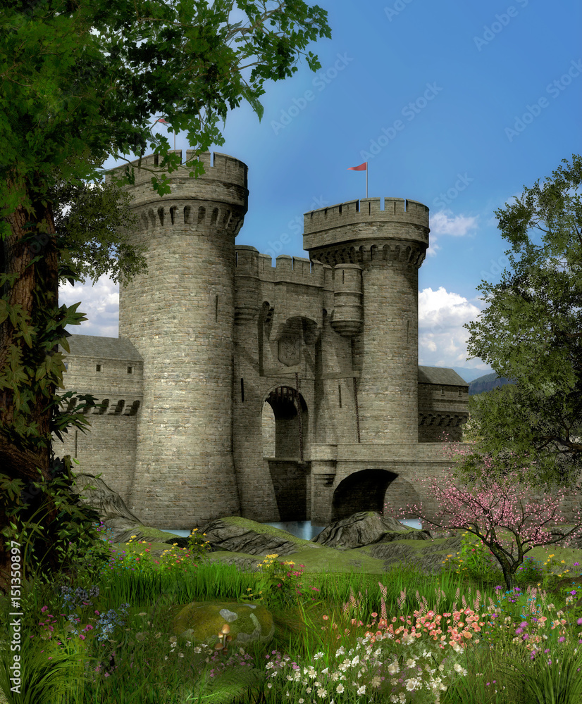 Fantasy Castle Gate Bridge Stock Illustration | Adobe Stock