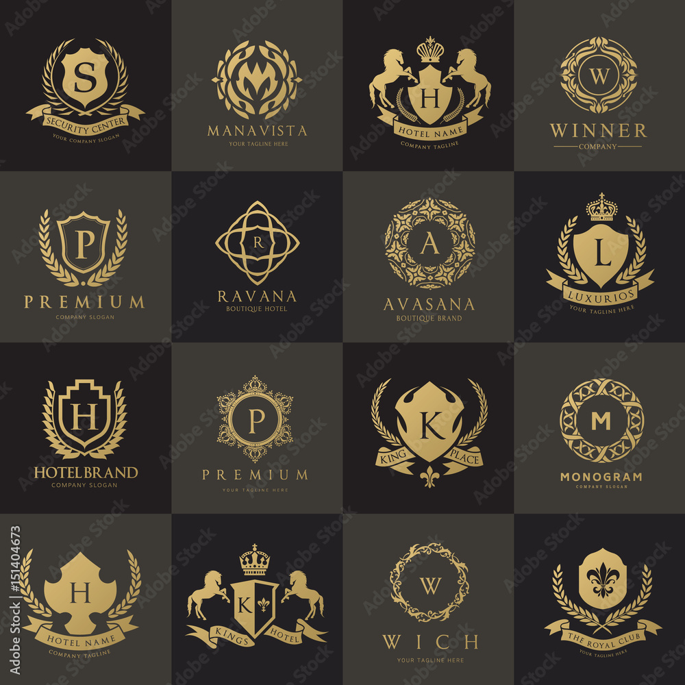 Luxury logo set, Hotel logo collection, king royal brand identity ...