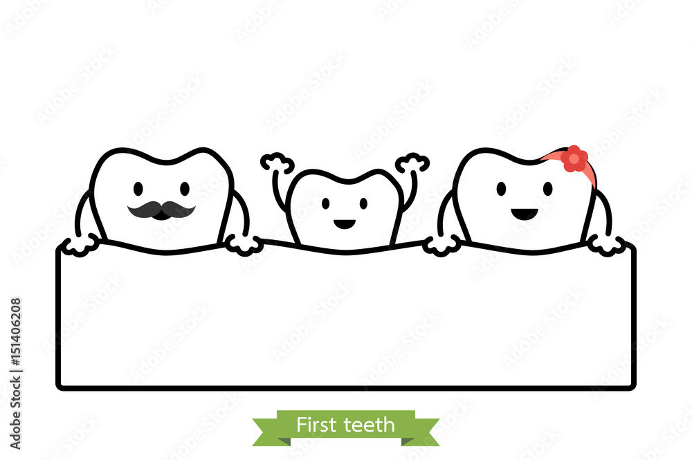 baby tooth in funny family - first teeth concept - cartoon vector ...