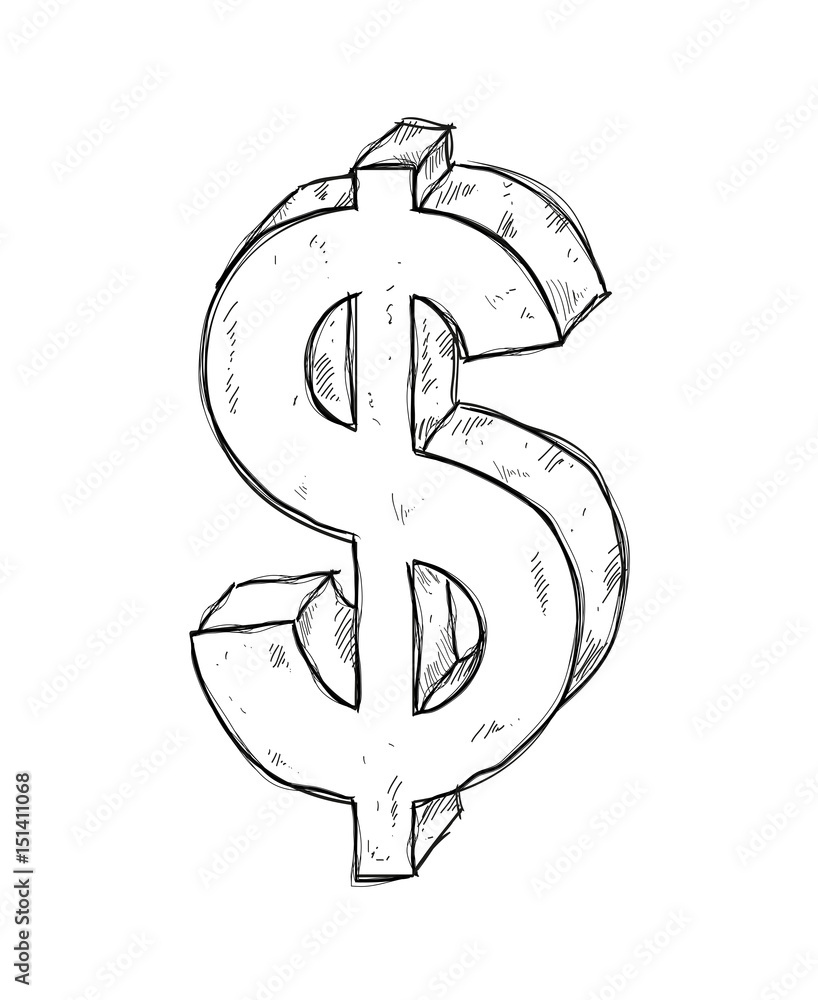 Sketch of dollar sign on white background Stock Vector | Adobe Stock