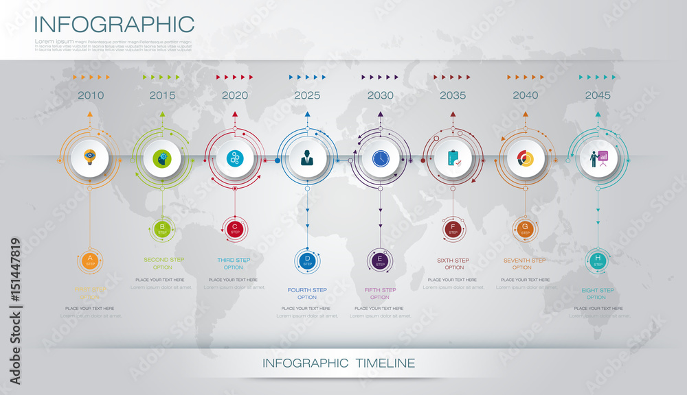 Vector infographics timeline design template with 3D paper label and ...