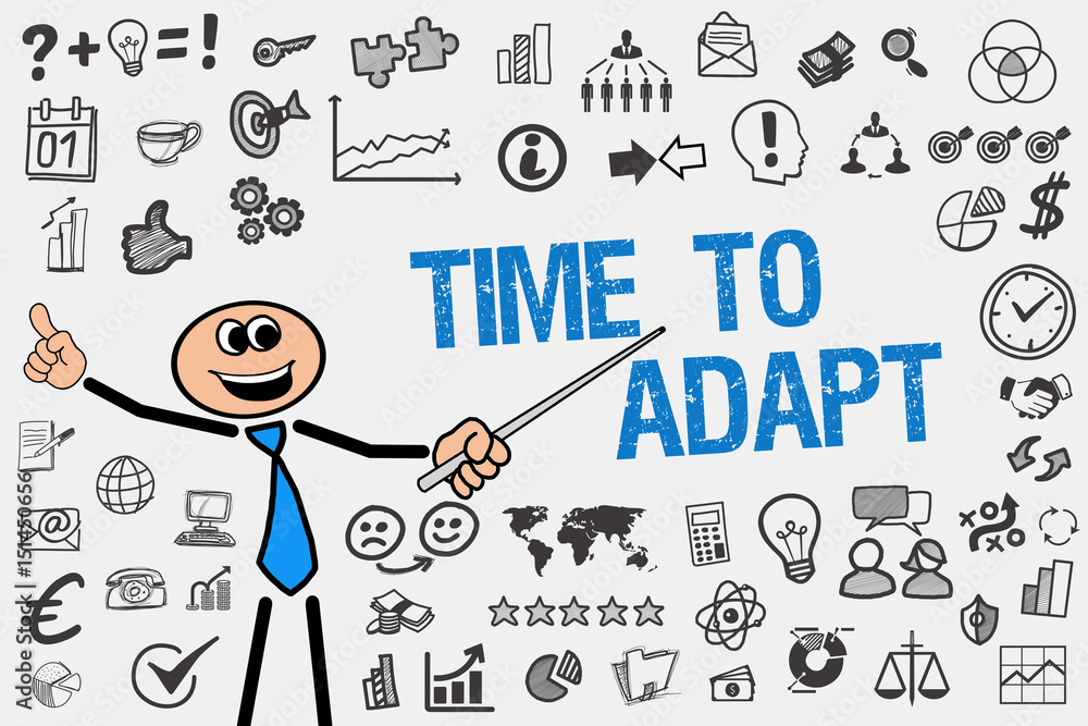 Time to Adapt / Mann mit Symbole Stock Photo | Adobe Stock