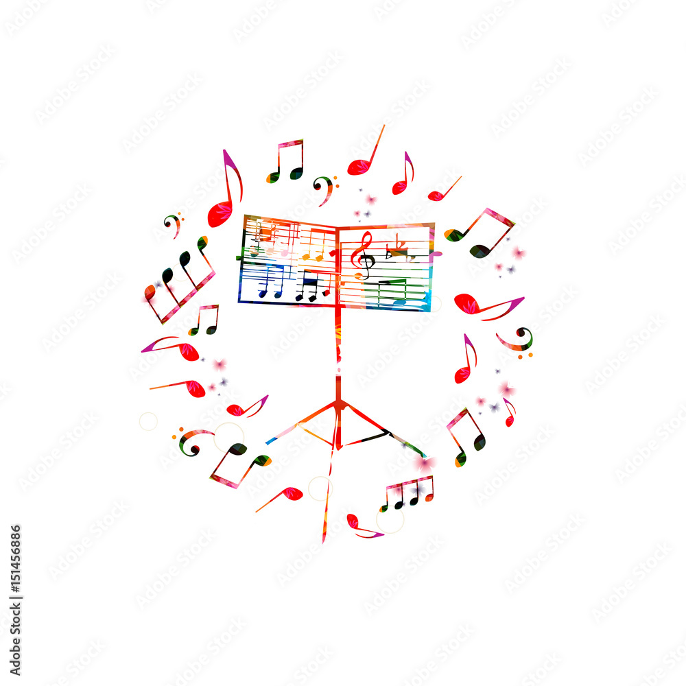 Music background with music stand. Colorful music stand with music ...