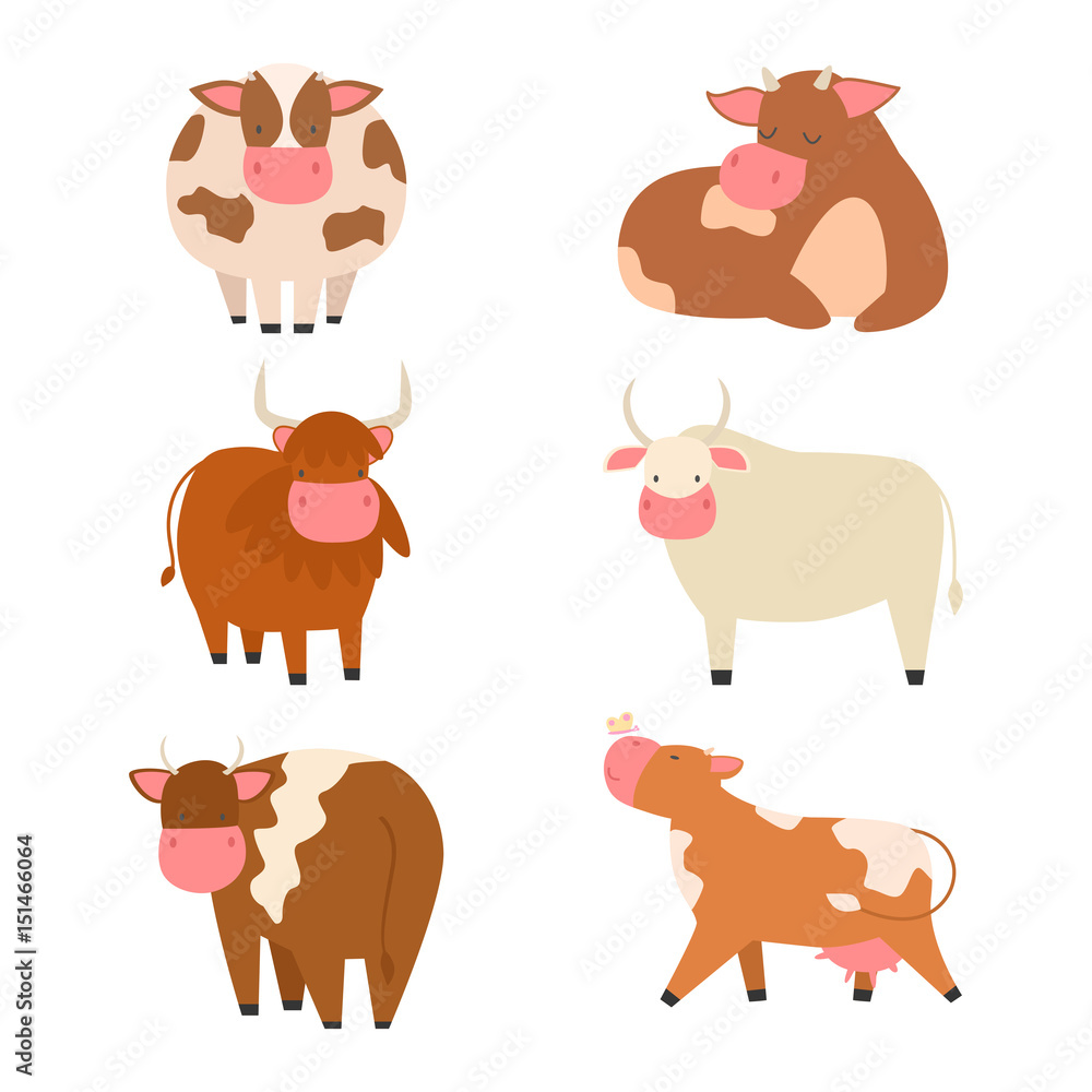 Bulls cows farm animal character vector illustration cattle mammal ...