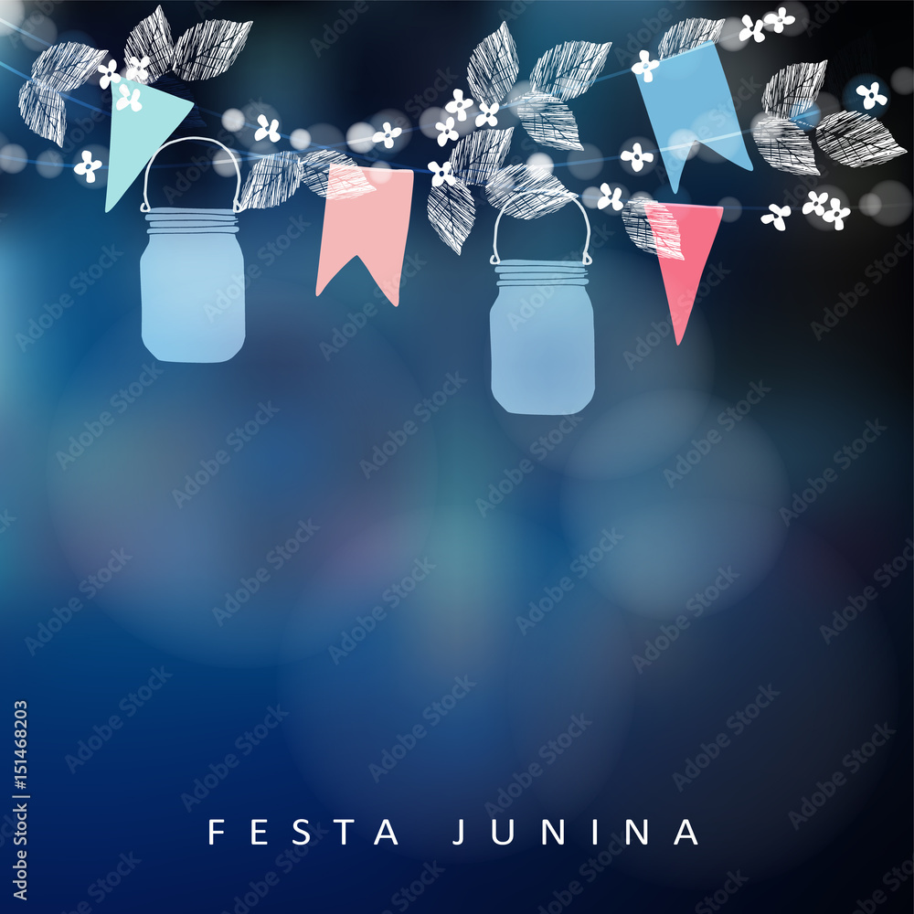 Brazilian June party, festa junina. String of lights, mason jar ...