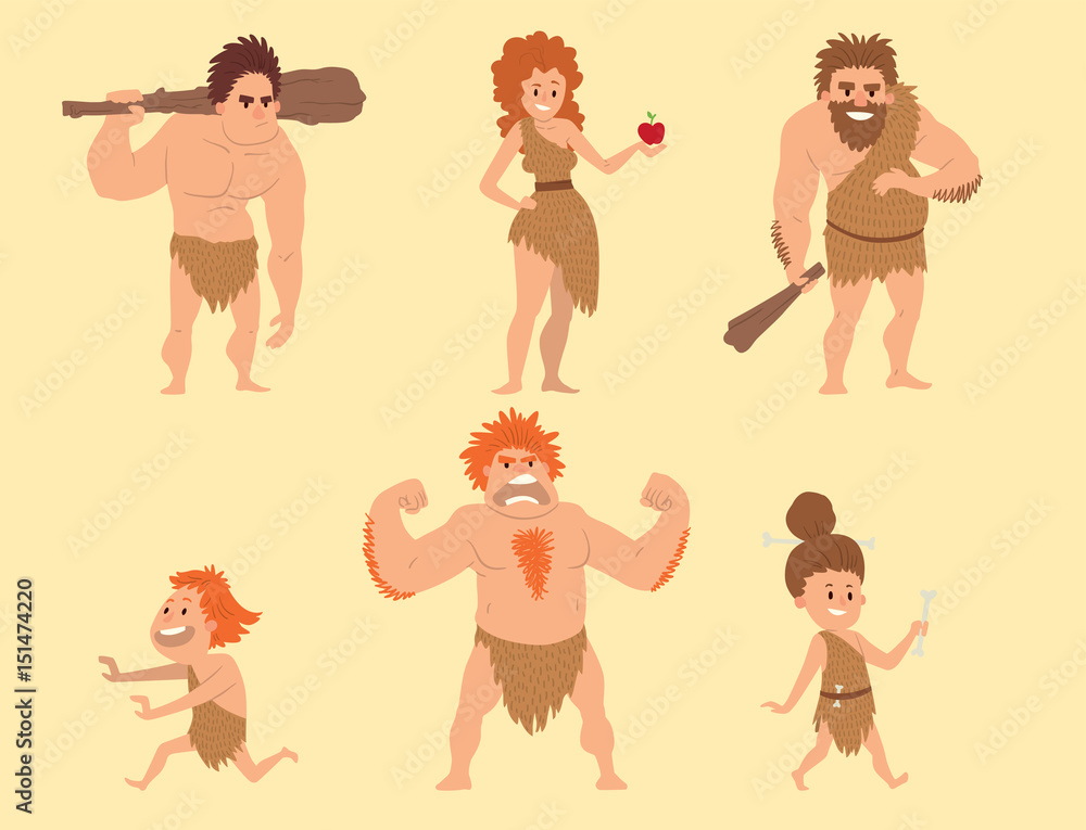 Caveman primitive stone age cartoon neanderthal people character ...